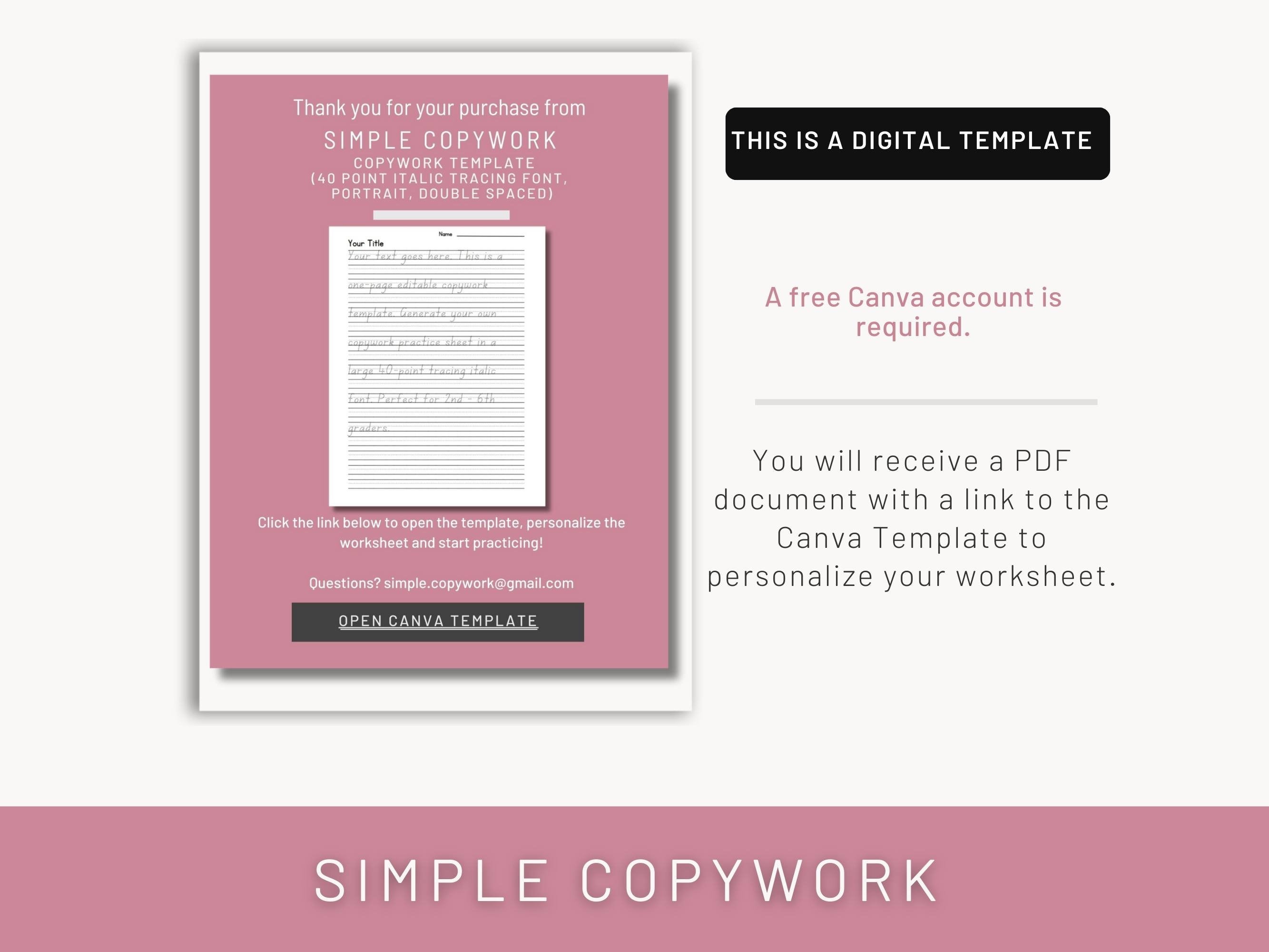 Editable Copywork & Handwriting Template, Italics D'nealian Tracing ...