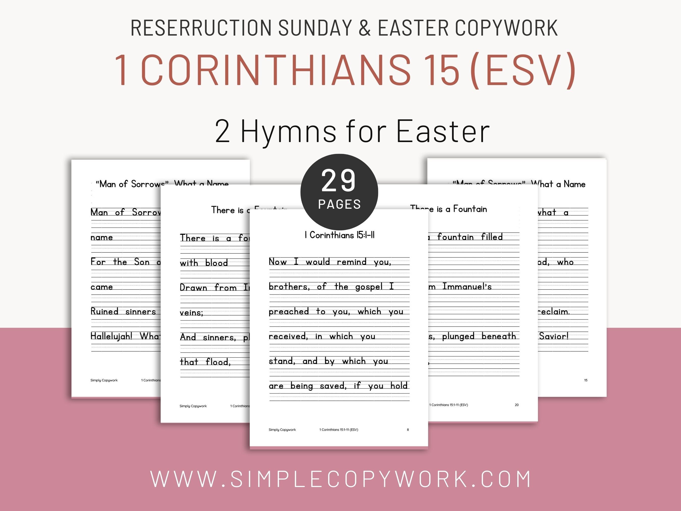 Easter and Resurrection Sunday Copywork From 1 Corinthians 15, Hymns ...