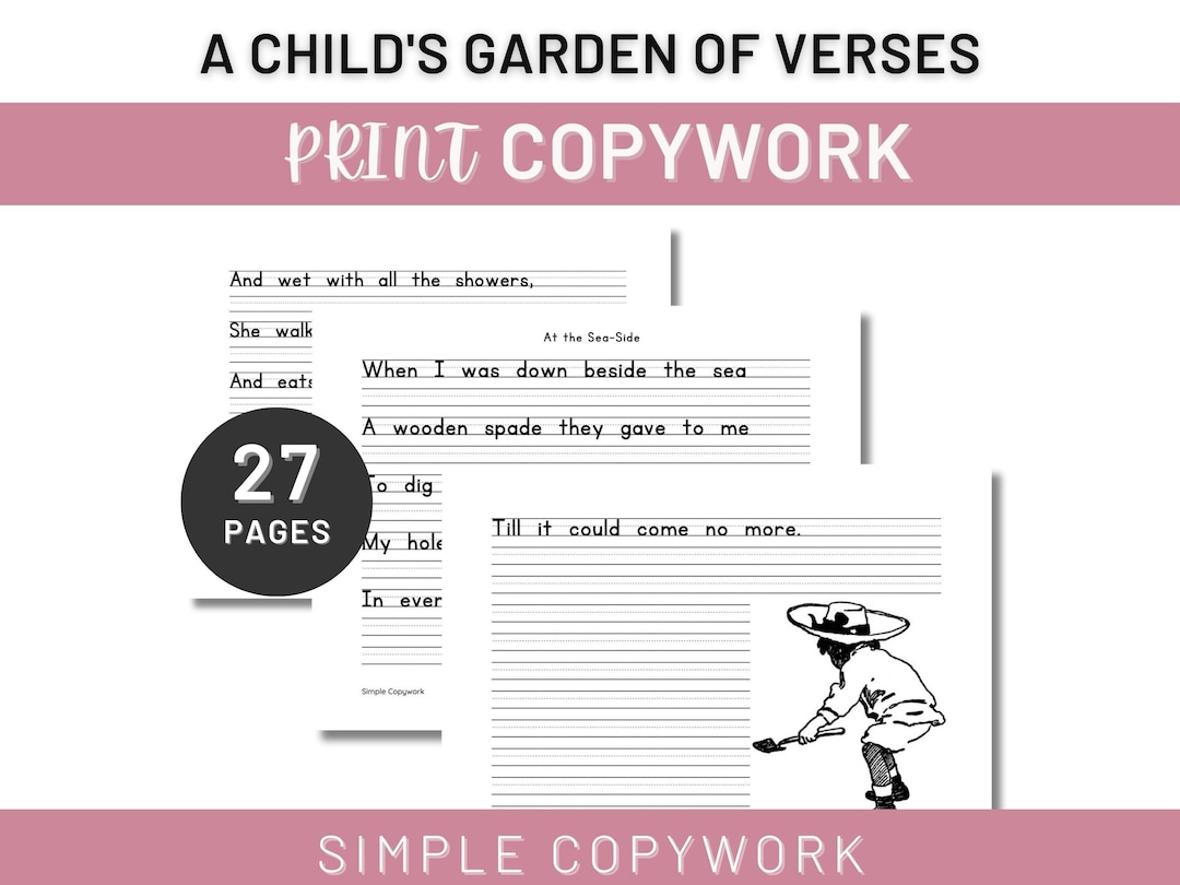 A Child's Garden of Verses Poems by Robert Louis Stevenson Copywork ...