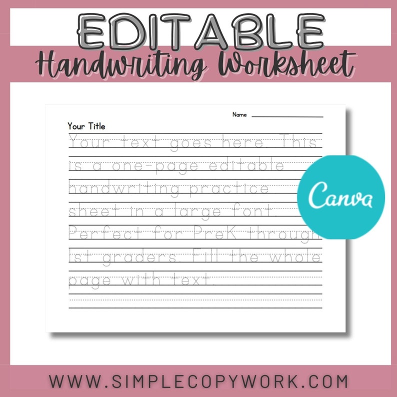 Editable Lined Handwriting Paper With a Tracing Font for Prek, K, 1st ...