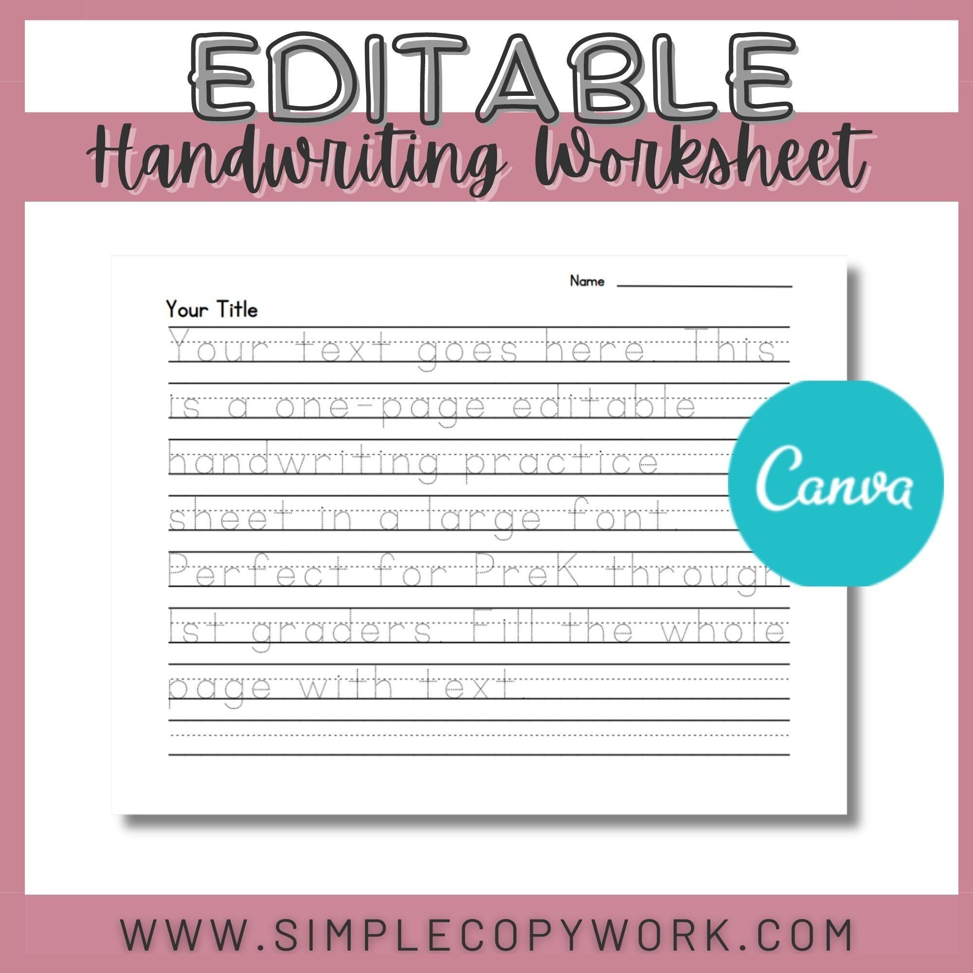 Editable Lined Handwriting Paper With a Tracing Font for Prek, K, 1st ...