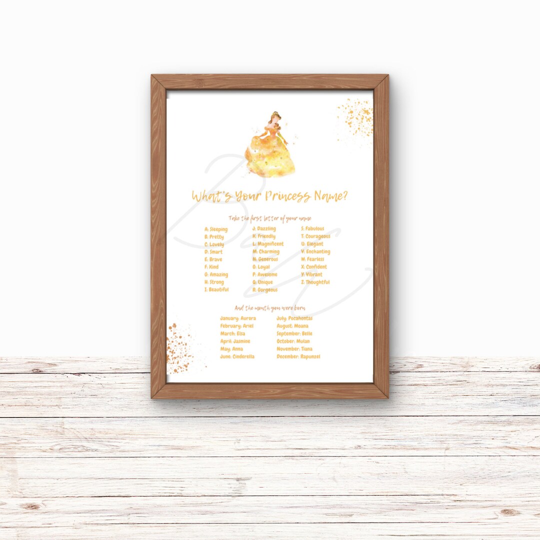 Princess Name Party Sign, What's Your Princess Name, Princess Birthday ...