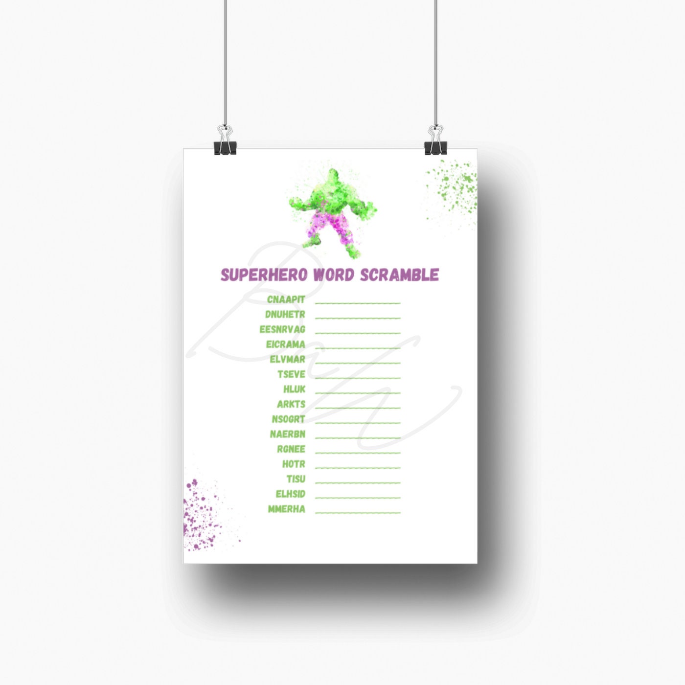 Superhero Party Word Scramble, Superhero Birthday, Superhero Party ...