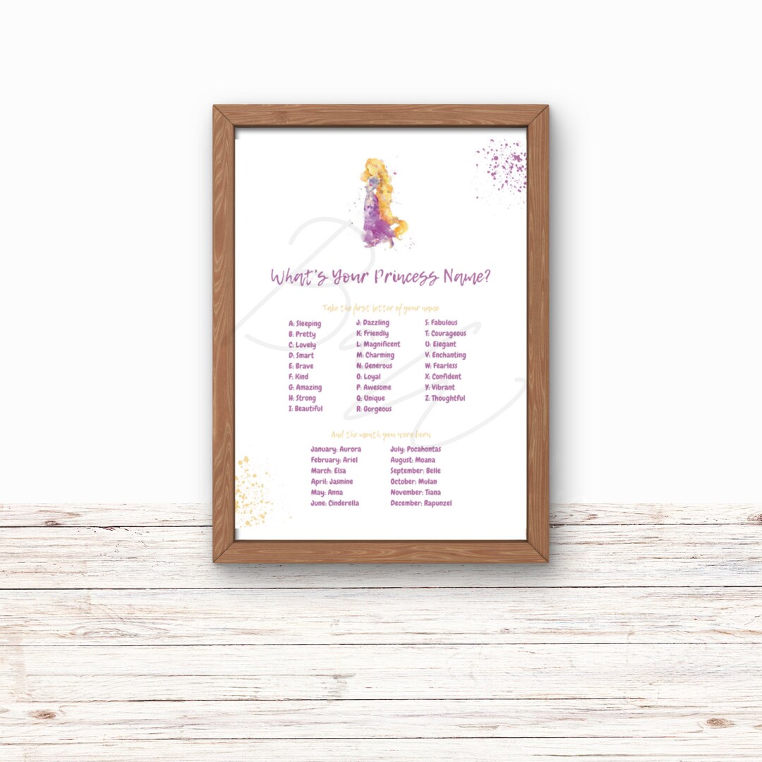 Princess Name Party Sign, What's Your Princess Name, Princess Birthday ...