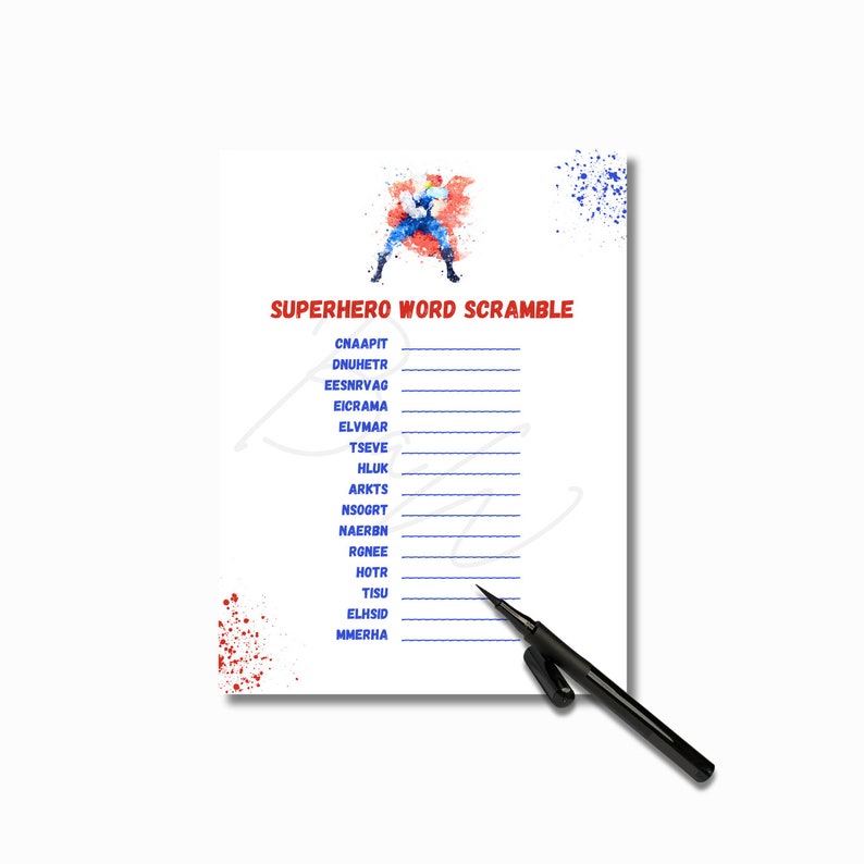 Superhero Party Word Scramble, Superhero Birthday, Superhero Party ...