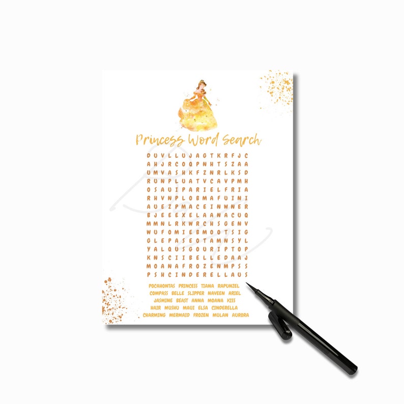 Princess Party Word Search, Princess Birthday, Princess Party, Princess ...
