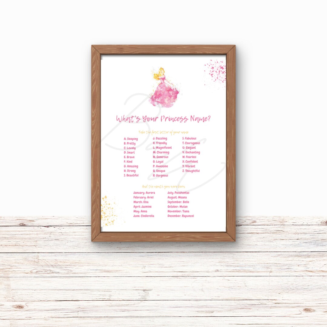 Princess Name Party Sign, What's Your Princess Name, Princess Birthday ...