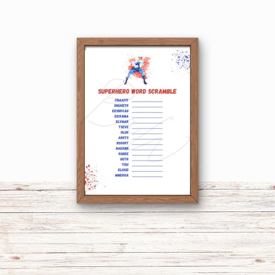 Superhero Party Word Scramble, Superhero Birthday, Superhero Party ...