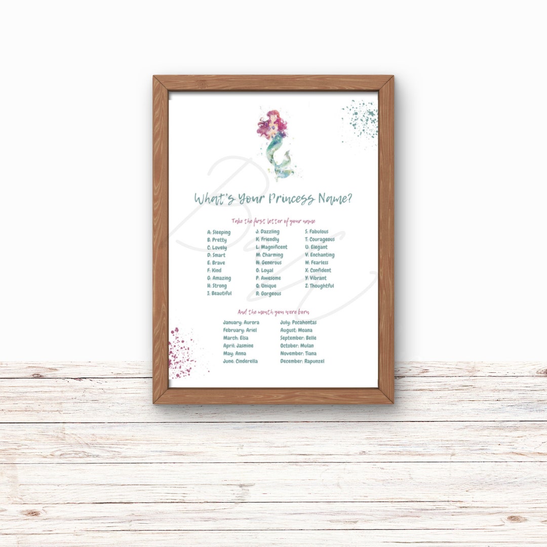 Princess Name Party Sign, What's Your Princess Name, Princess Birthday ...