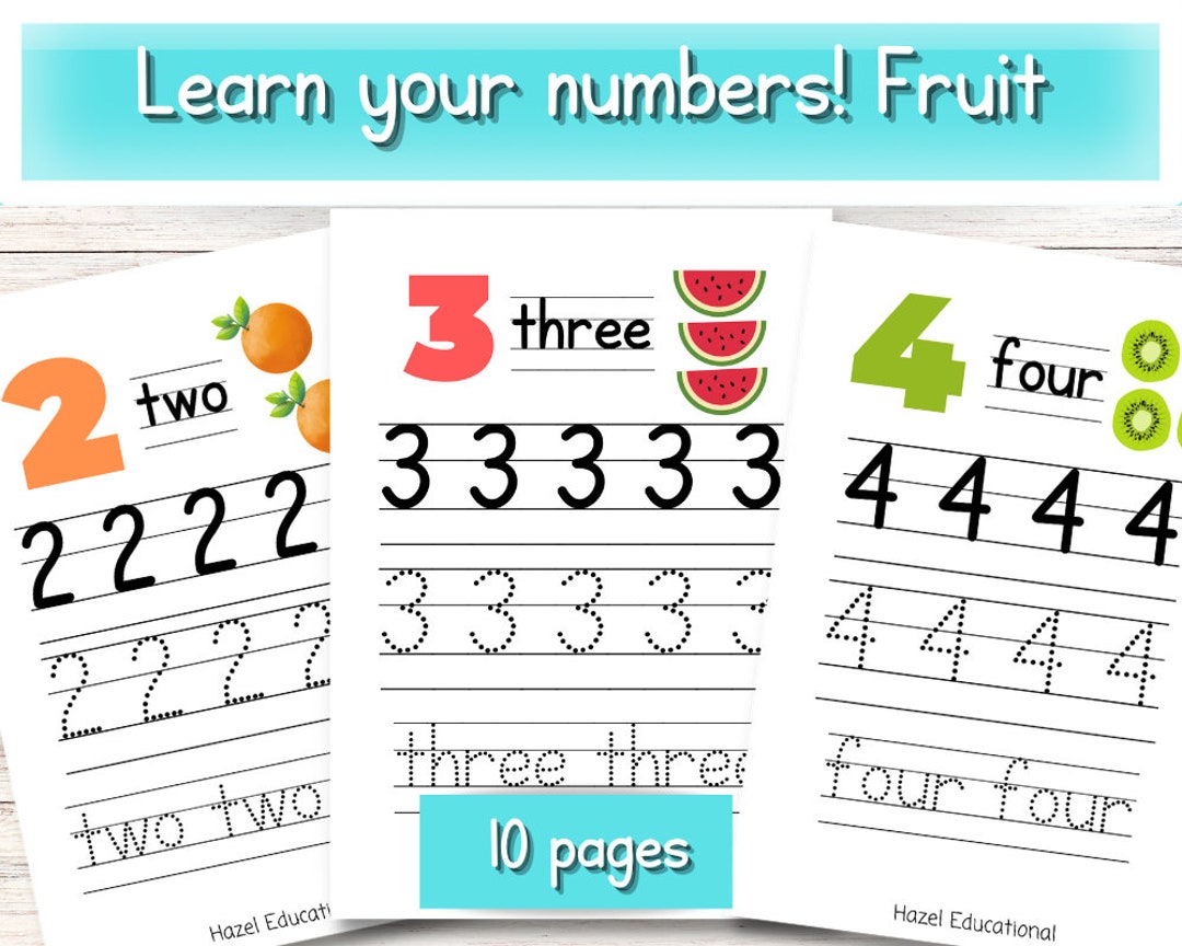 Number Tracing Worksheets for Preschool | Counting Fruit | Learning ...