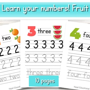 Number Tracing Worksheets for Preschool | Counting Fruit | Learning ...
