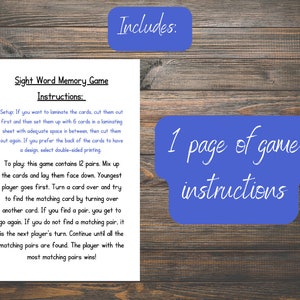 Sight Words Memory Game Set 1 for Kindergarten | Learn to Read Memory ...