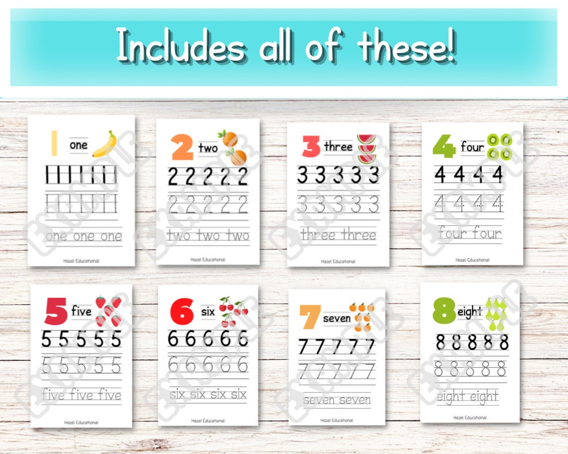 Number Tracing Worksheets for Preschool Counting Fruit Learning Numbers ...
