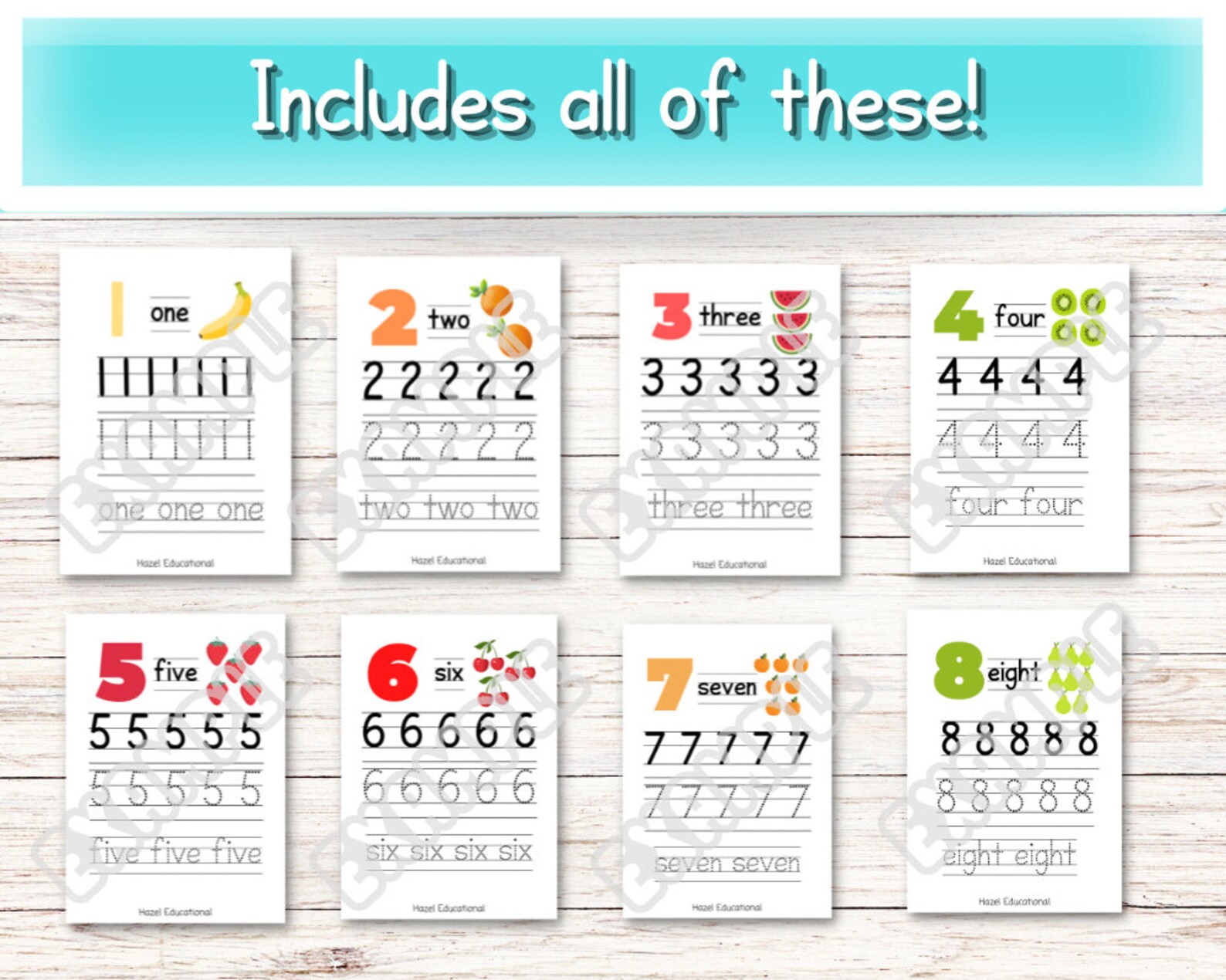 Number Tracing Worksheets for Preschool Counting Fruit Learning Numbers ...