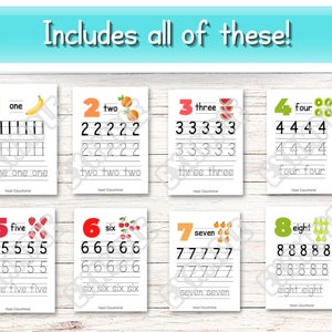 Number Tracing Worksheets for Preschool | Counting Fruit | Learning ...