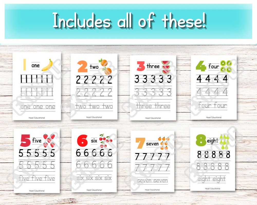 Number Tracing Worksheets for Preschool Counting Fruit Learning Numbers ...