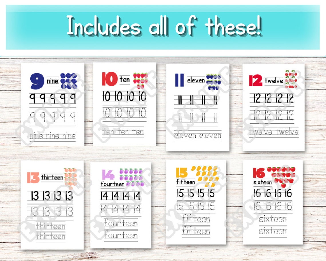 Number Tracing Worksheets for Preschool Counting Fruit Numbers 1-20 ...