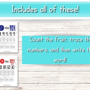 Number Tracing Worksheets for Preschool | Counting Fruit | Learning ...