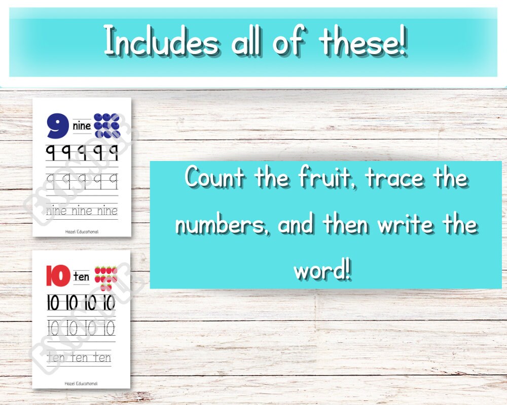 Number Tracing Worksheets for Preschool Counting Fruit Learning Numbers ...
