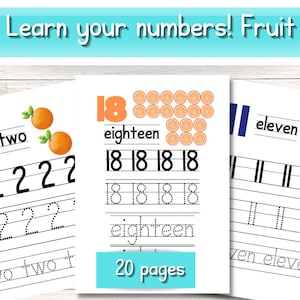 Number Tracing Worksheets for Preschool | Counting Fruit Numbers 1-20 ...