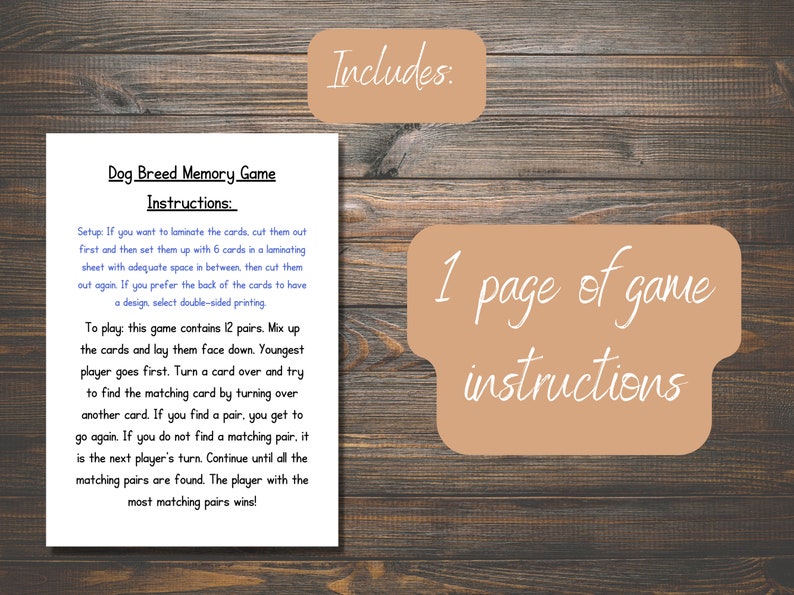 Dog Breed Memory Game | Gifts for Kids | Preschool Games | Printable ...