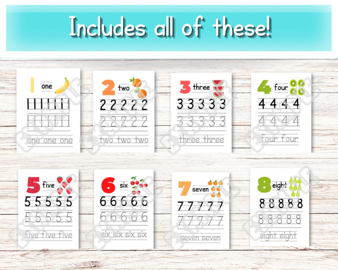 Number Tracing Worksheets for Preschool Counting Fruit Numbers 1-20 ...