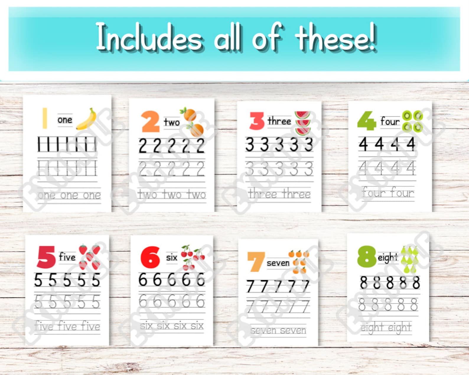 Number Tracing Worksheets for Preschool | Counting Fruit Numbers 1-20 ...