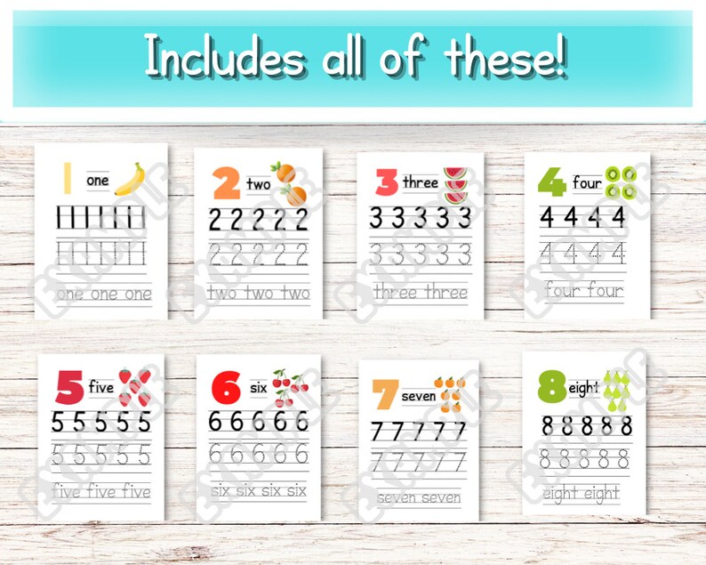 Number Tracing Worksheets for Preschool | Counting Fruit Numbers 1-20 ...