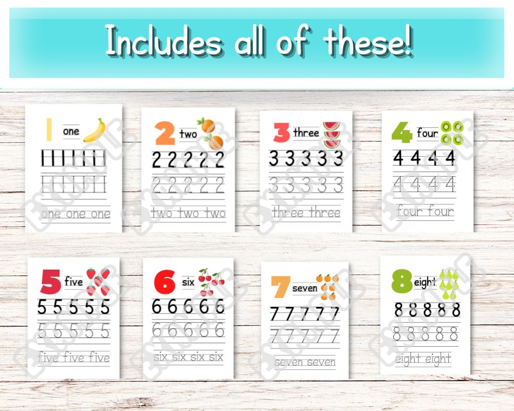 Number Tracing Worksheets for Preschool Counting Fruit Numbers 1-20 ...