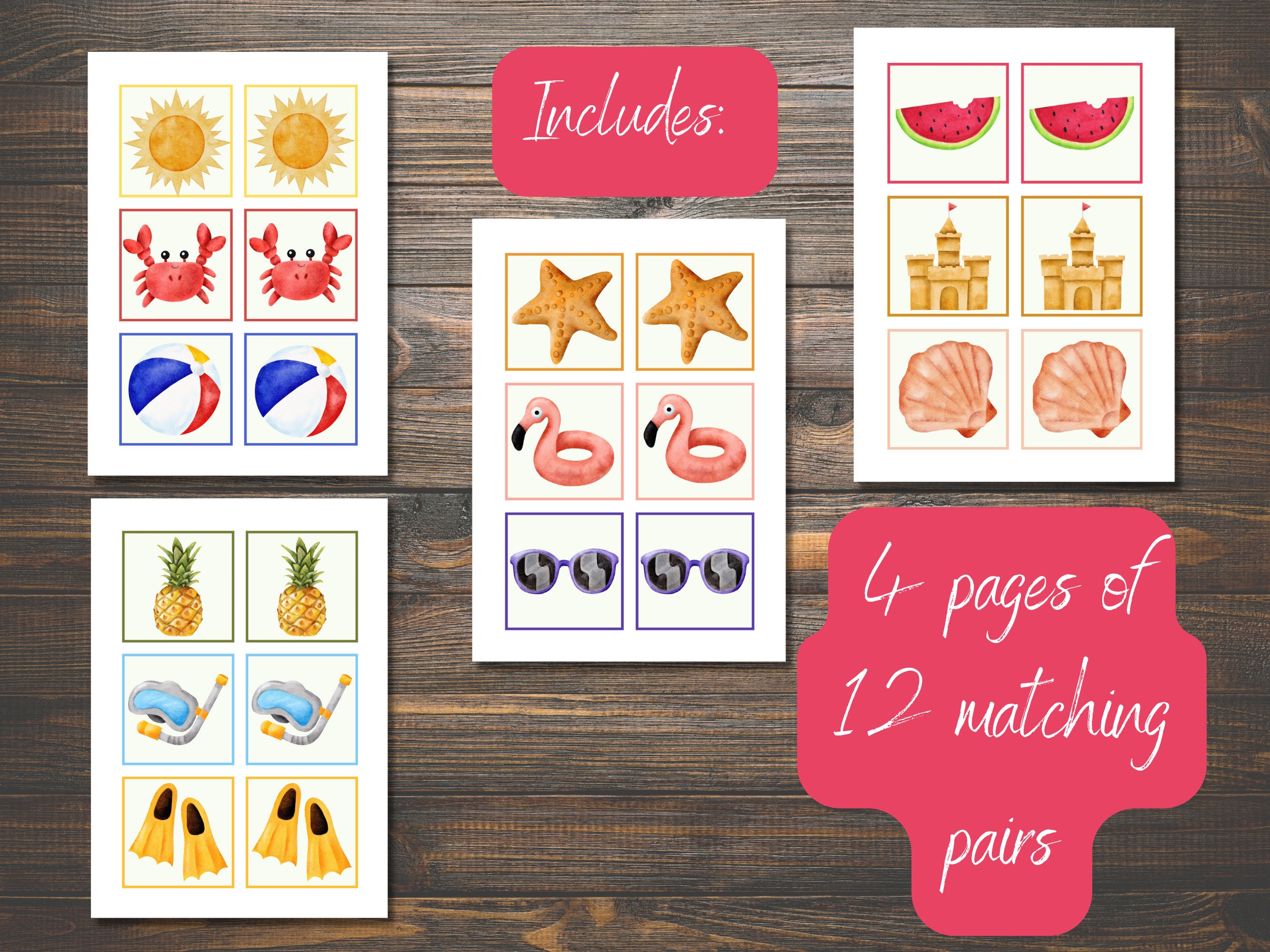 Printable Preschool Summer Memory Game Summer Activities for Toddlers ...