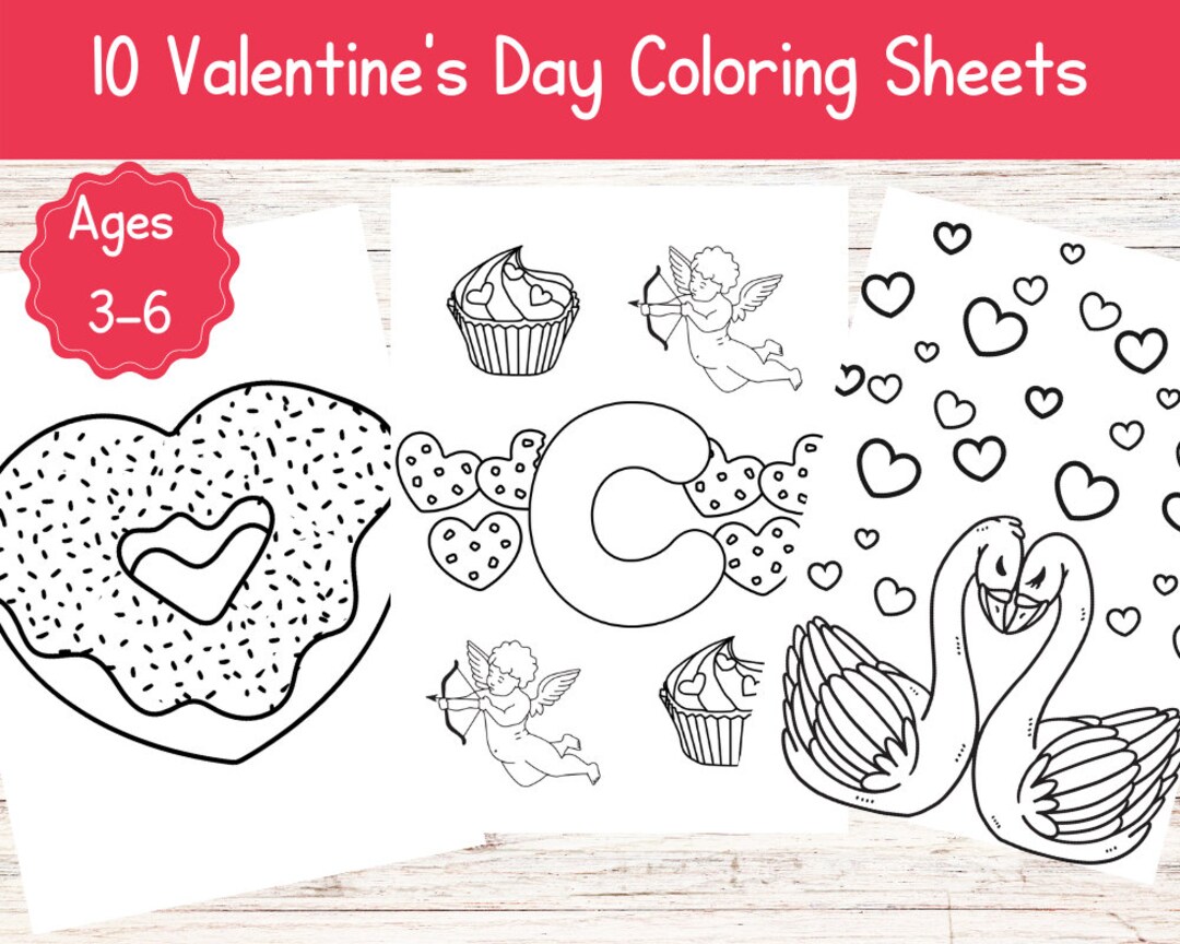 10 Valentine's Day Coloring Sheets for Pre-k and Kindergarten - Etsy