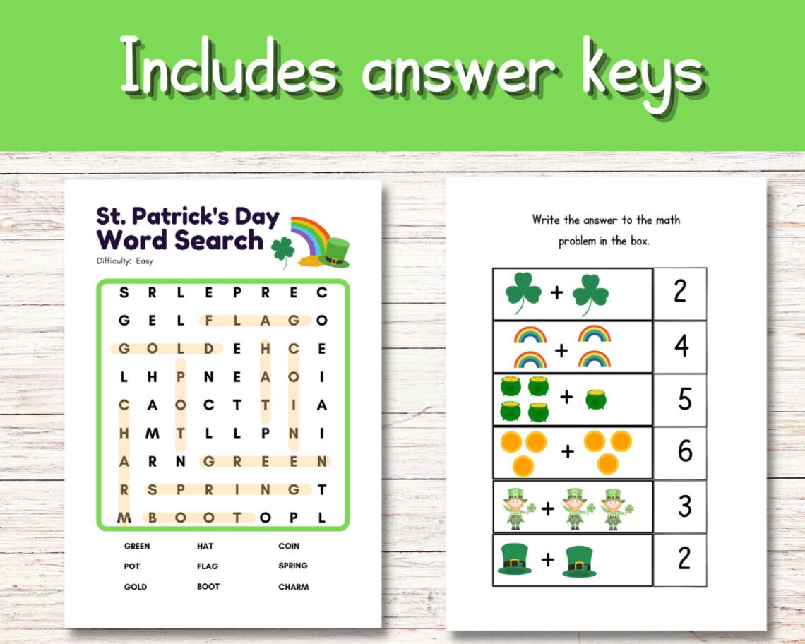 St. Patrick's Day Worksheets Word Search Coloring Pages Color by Number ...