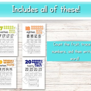 Number Tracing Worksheets for Preschool | Counting Fruit Numbers 1-20 ...