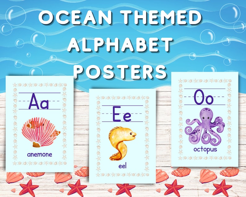 Ocean Theme Alphabet Posters and Flashcards for Classroom and ...