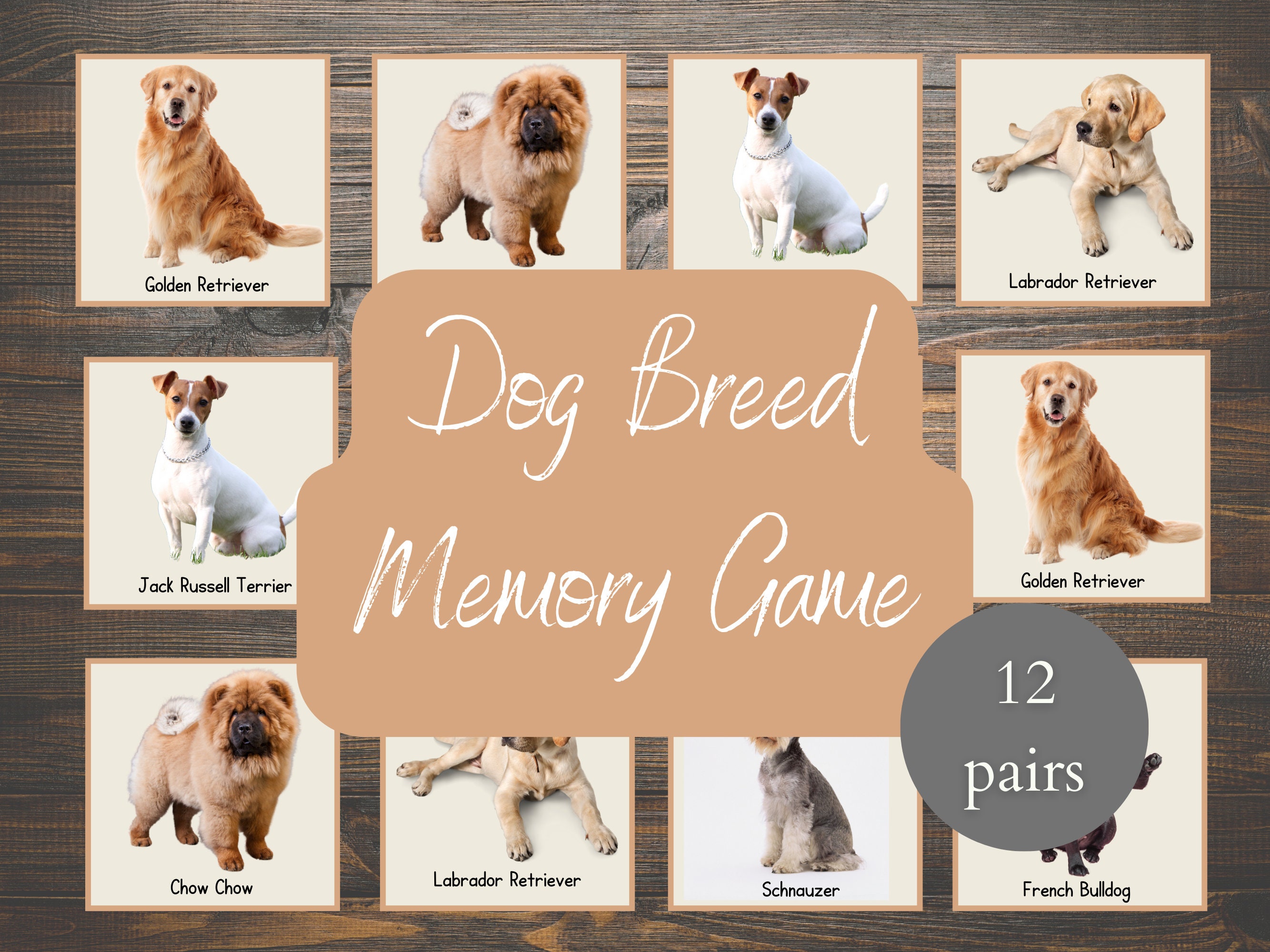 Dog Breed Memory Game | Gifts for Kids | Preschool Games | Printable ...