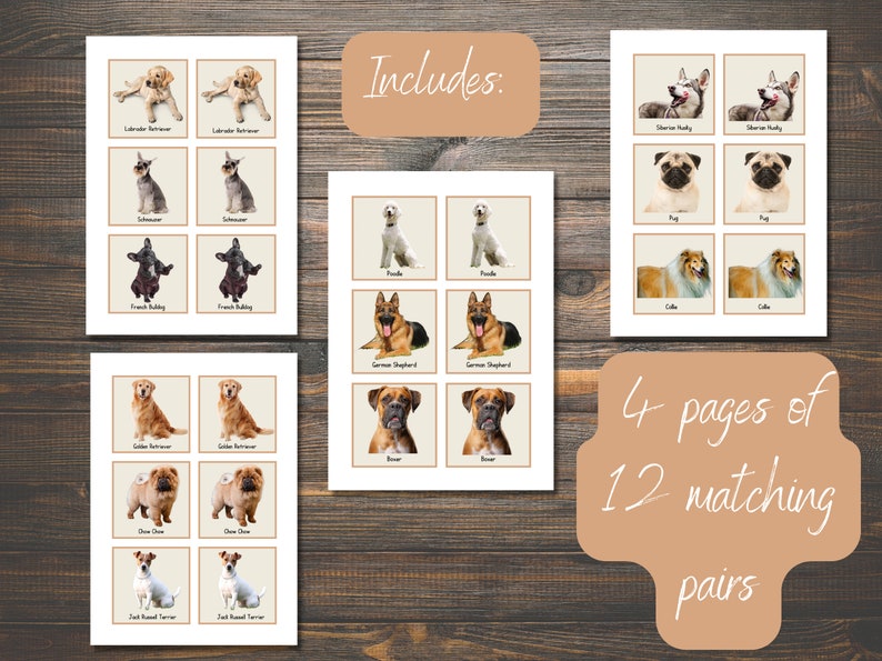 Dog Breed Memory Game | Gifts for Kids | Preschool Games | Printable ...