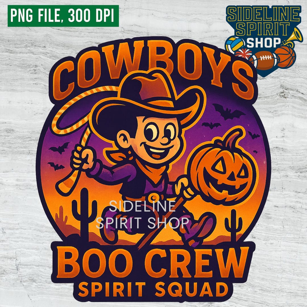 Halloween Cowboy Mascot PNG: Cowboys Boo Crew Design (digital Download ...