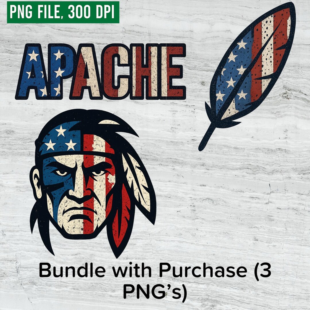 Patriotic Apache PNG Bundle: Grunge American Flag, 4th of July Clipart ...