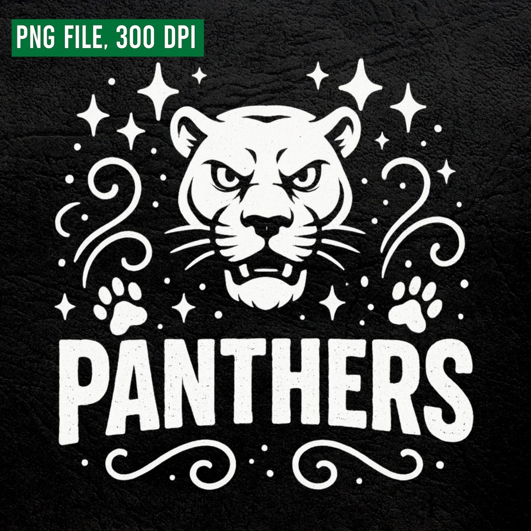 Panthers Mascot Logo PNG – White Panther Face With Bold Distressed Text ...