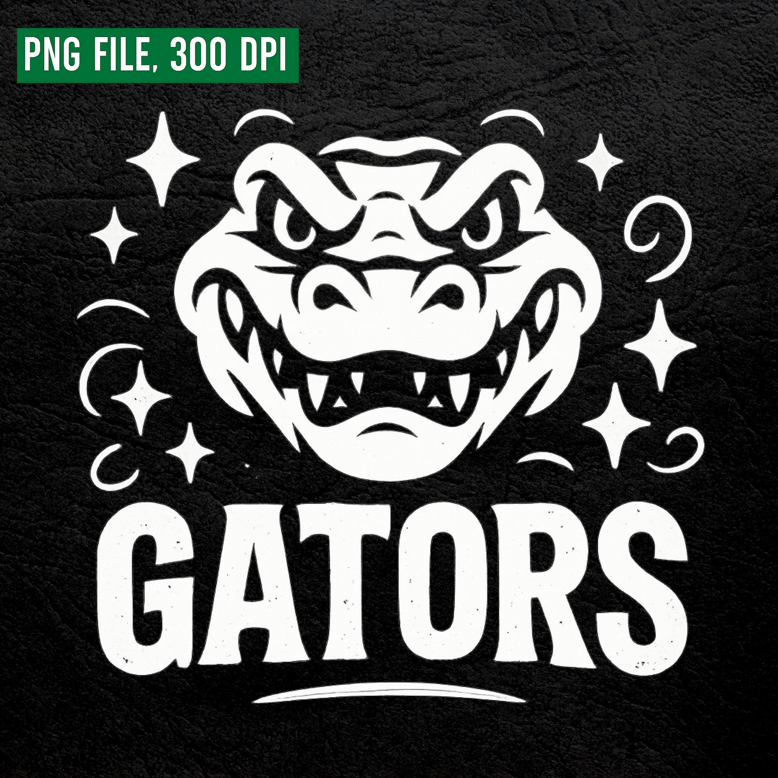 Gators Mascot Logo PNG: Bold White Gator Face, Stars & Sparkles ...