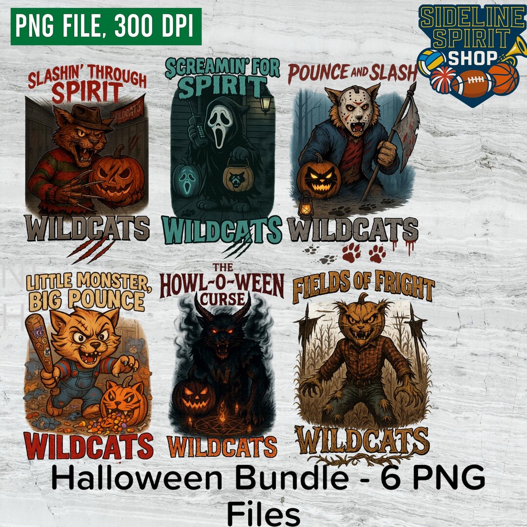 WILDCATS Halloween Spirit Bundle – 6 PNG Files – Horror Mascot Digital ...