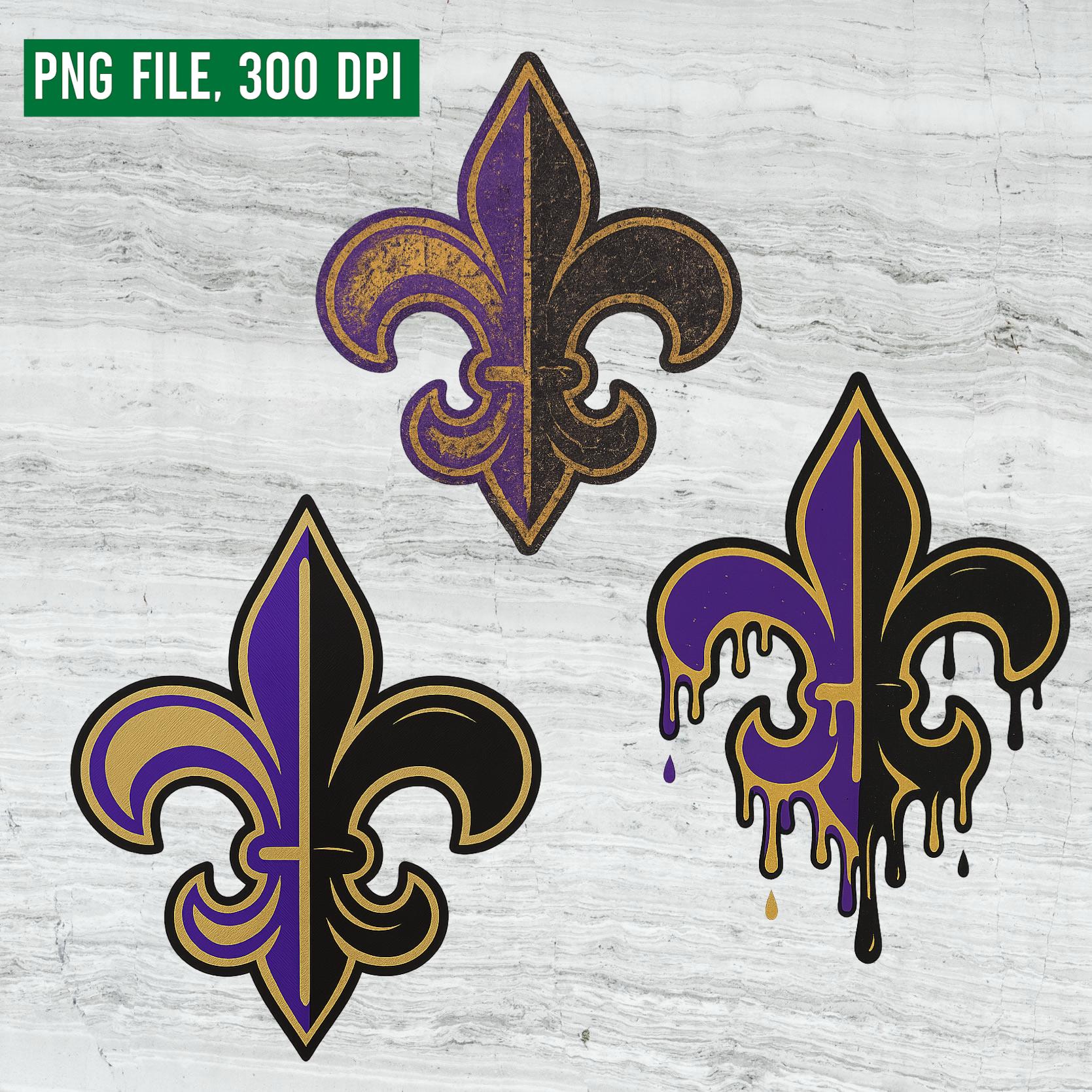 Fleur-de-lis PNG Bundle: LSU + Saints, Drippy Grunge Classic Designs ...