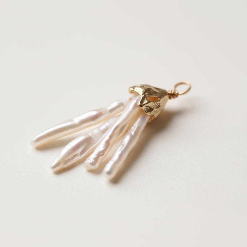 Baroque Pearl Charm | Biwa Stick Pearl Pendant Connector | Dainty DIY ...