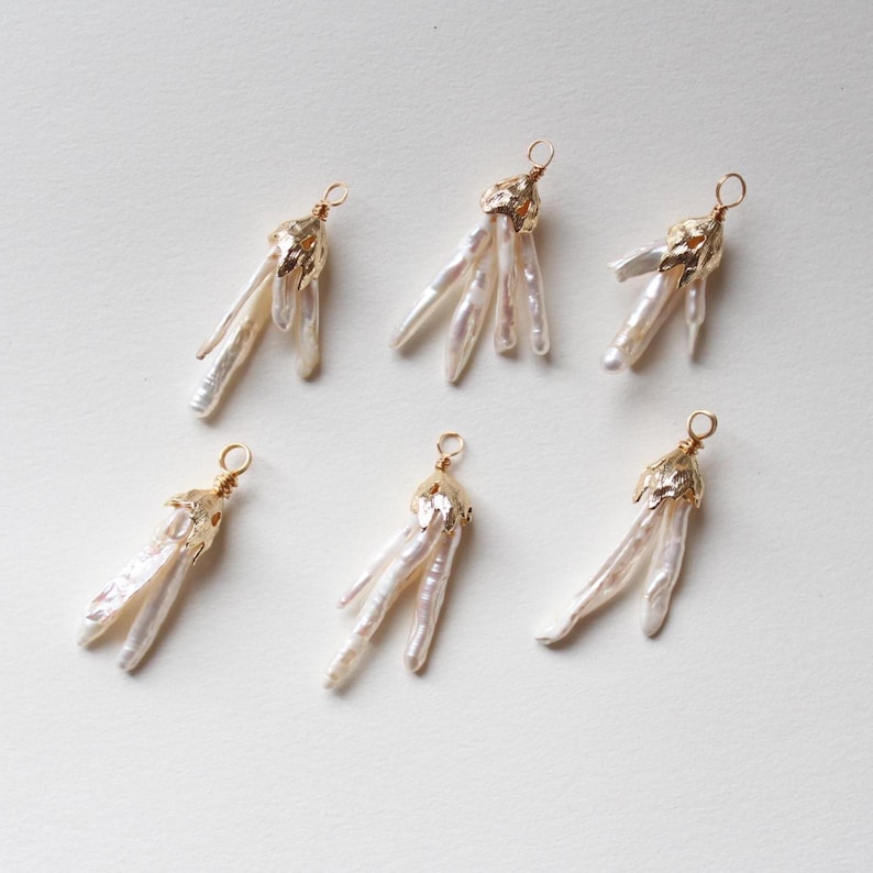 Baroque Pearl Charm | Biwa Stick Pearl Pendant Connector | Dainty DIY ...