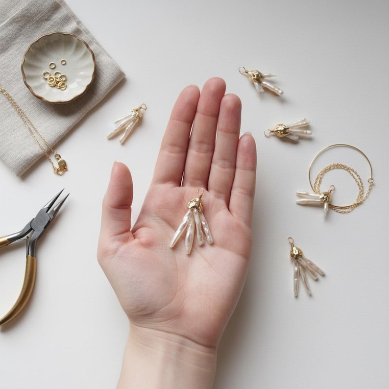 Baroque Pearl Charm | Biwa Stick Pearl Pendant Connector | Dainty DIY ...