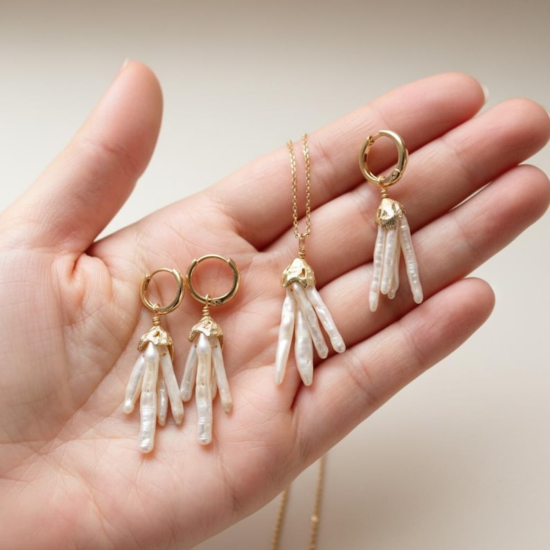 Baroque Pearl Charm | Biwa Stick Pearl Pendant Connector | Dainty DIY ...