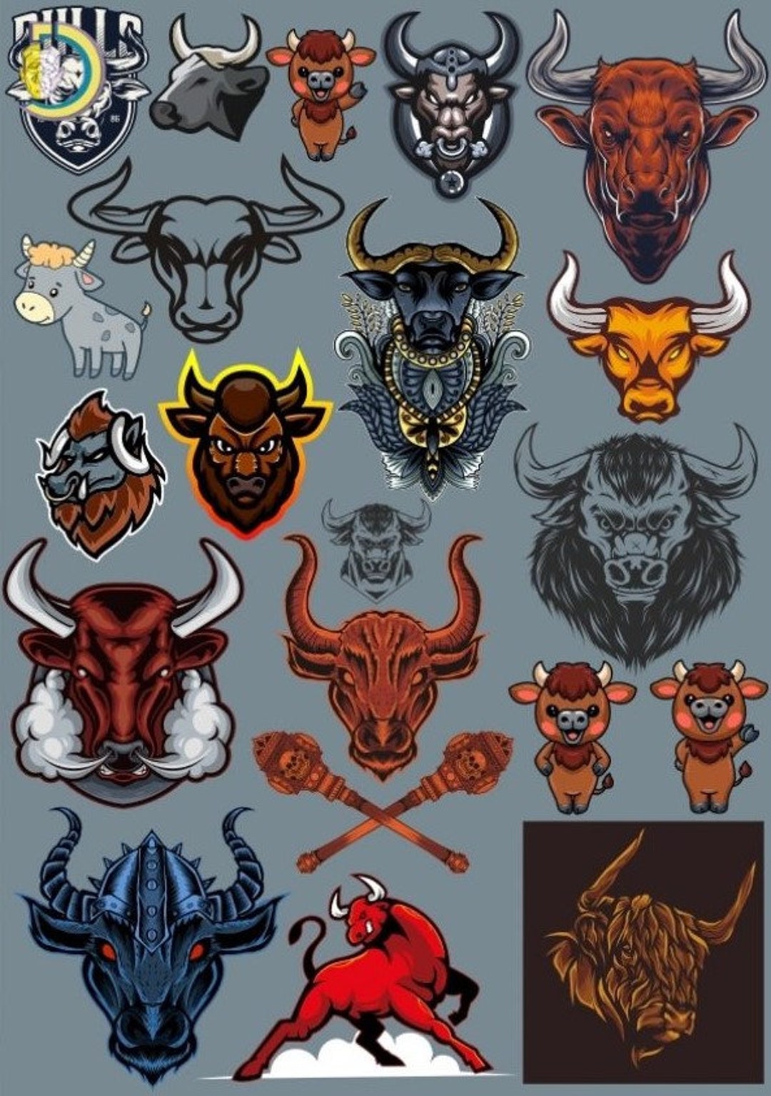 Bull Set Ideal Clipart or for Laser / Cnc / Xtool Digital File ONLY - Etsy