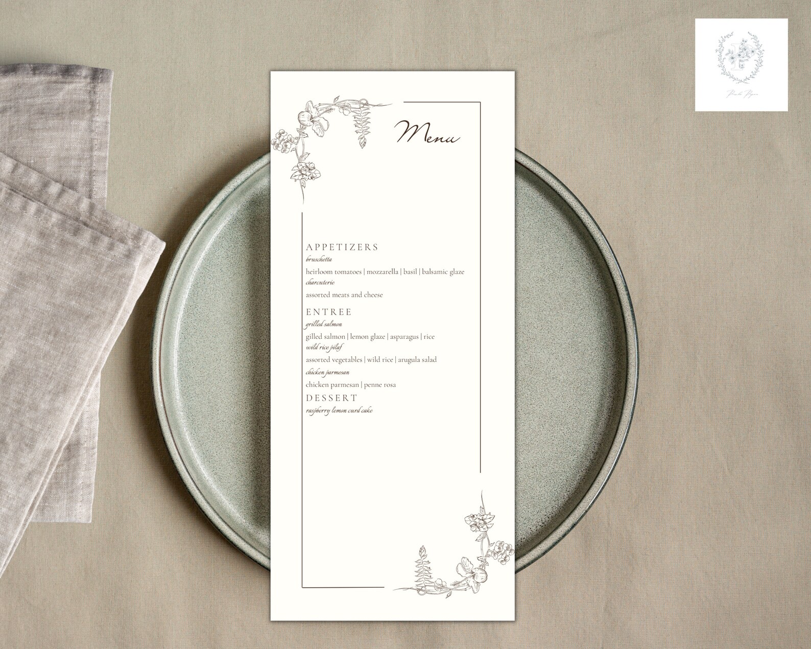 Minimalist Menu Template, Wedding Menu, Vineyard Inspired, Modern ...