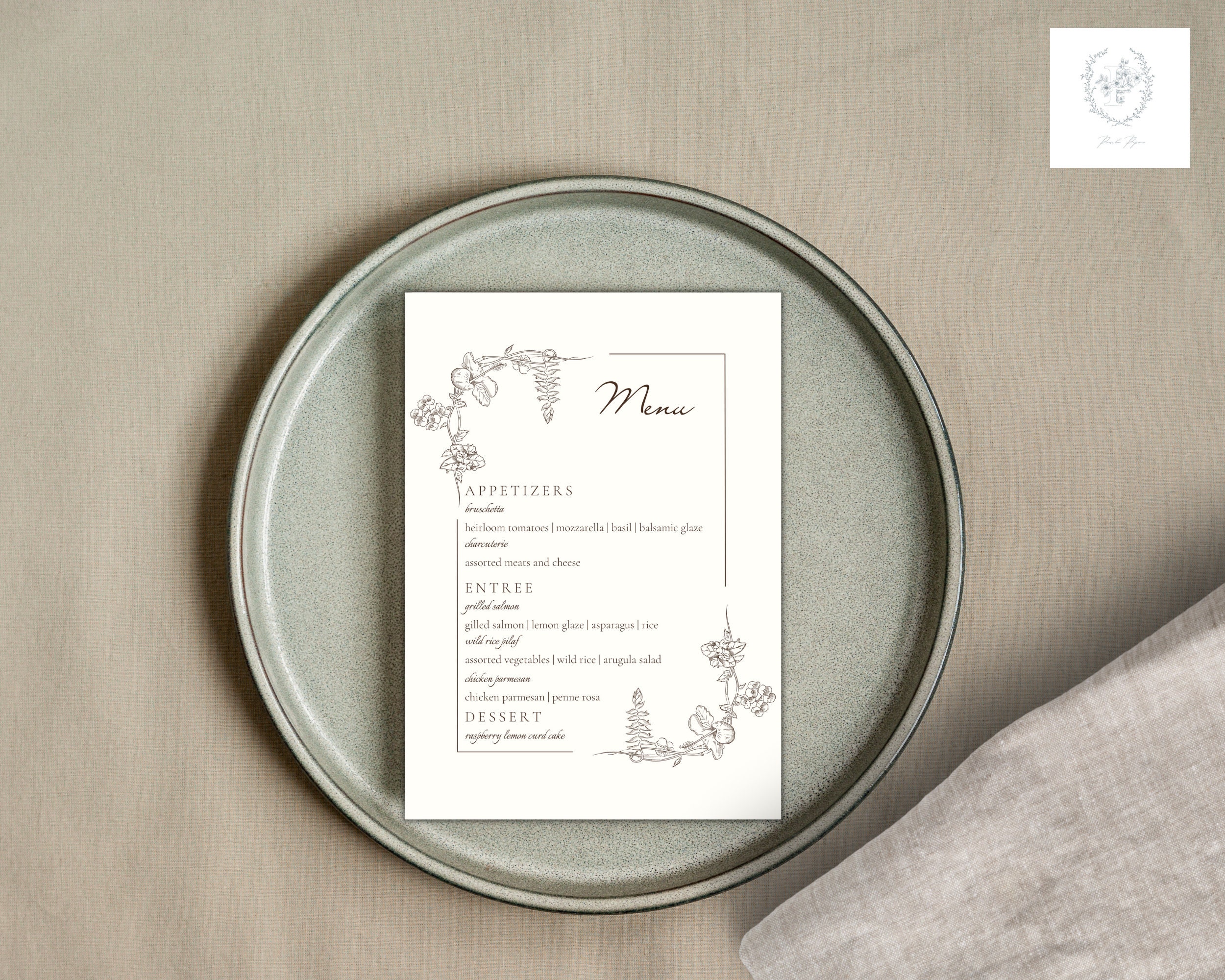 Minimalist Menu Template, Wedding Menu, Vineyard Inspired, Modern ...