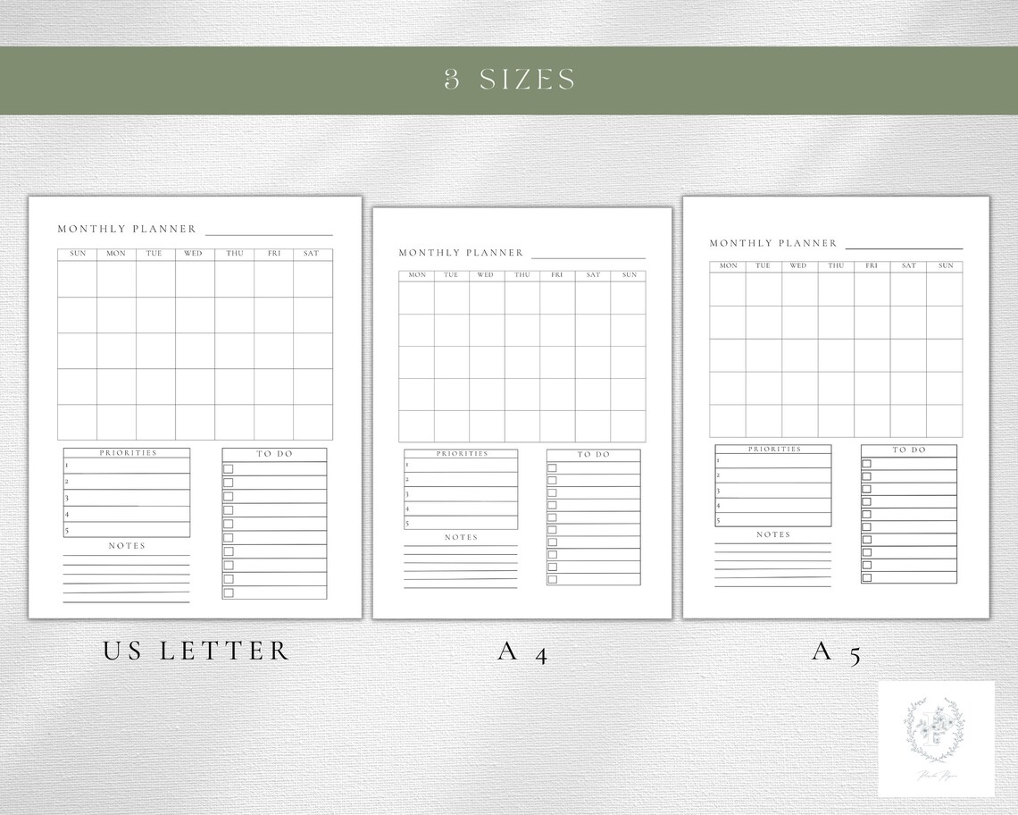 Monthly Personal Planner, Calendar, Instant Download, Productivity ...